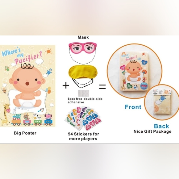 Adjoy | Games | Baby Shower Games Wheres My Pacifier Sticker Poster ...